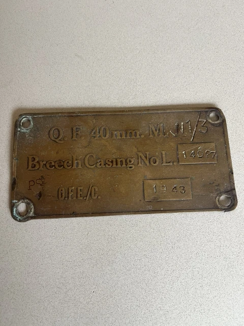 ORIGINAL WW2 DATA Plate For 40mm Bofors $99.00 - PicClick AU