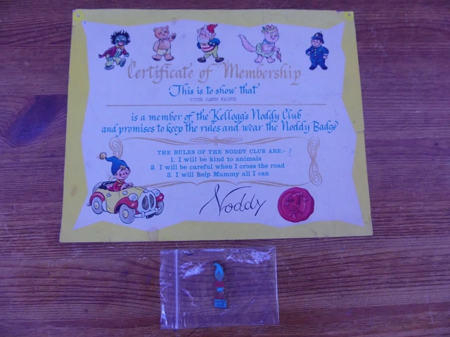VINTAGE NODDY CLUB certificate 1960`s and original members badge collectables £16.13 - PicClick UK