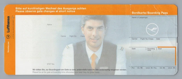 LUFTHANSA BOARDING PASS Blank Unused Airline Vintage Cabin Crew ...