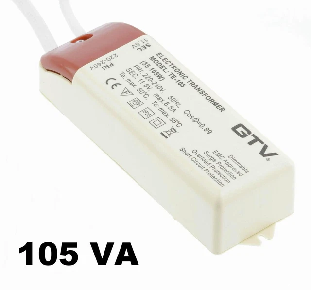 TRAFO HALOGEN 12V Transformator VDE dimmbar mit Kabel + Stecker 35 - 105 W VA EUR 12,99 ...