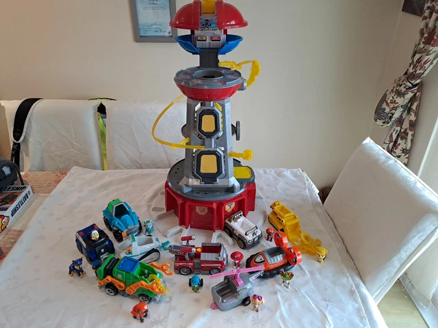 PAW PATROL MIGHTY tower with 9 vehicles & 11 figures some defects see ...