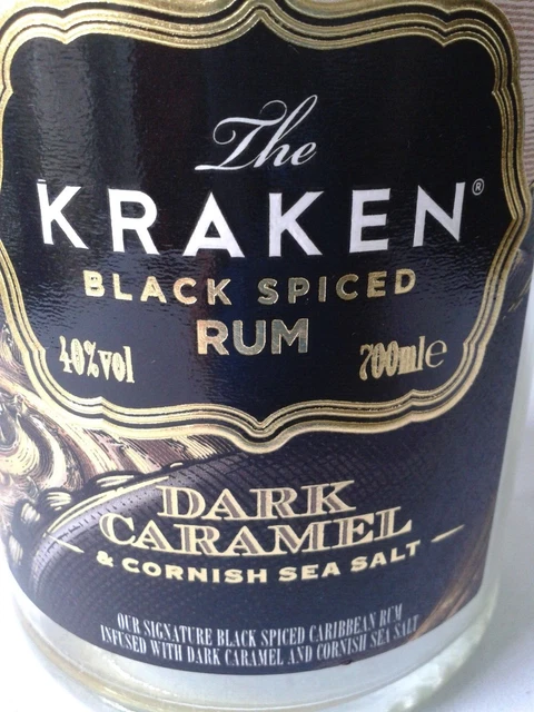 THE KRAKEN BLACK Spiced Rum Dark Caramel & Cornish Sea Salt empty 70cl ...