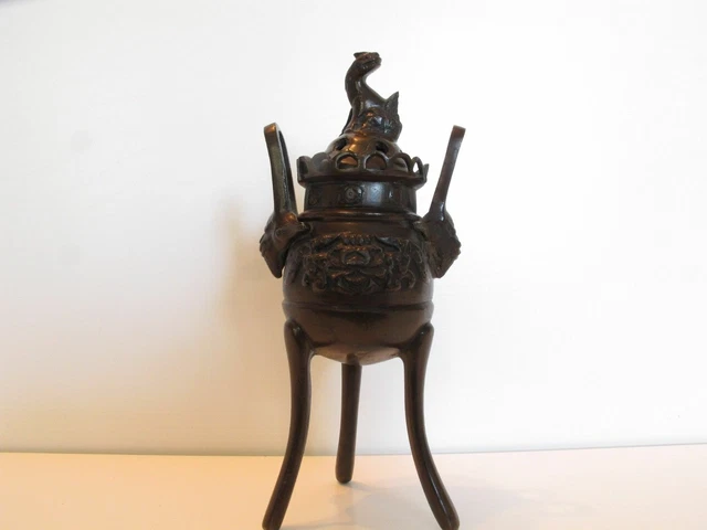 RARE ANCIEN BRONZE brûle encens asie Incense Burner Antique Asian Urn ...