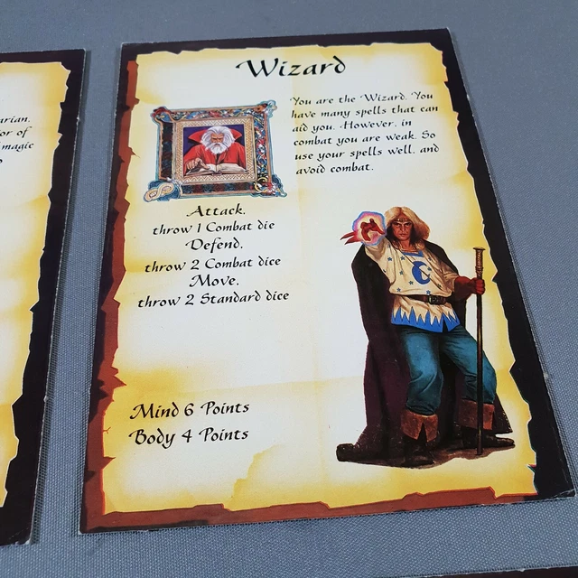 HEROQUEST CHARACTER CARD Set Elf Barbarian Dwarf Wizard 1989 Hero Quest ...