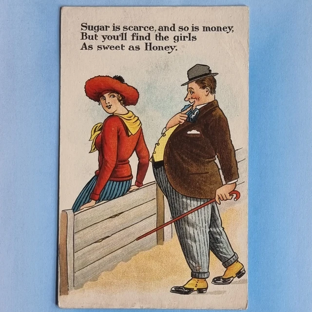 Comic Postcard C1920 Letchy Fat Man Spatz Glamour Lady Sweet As Honey £