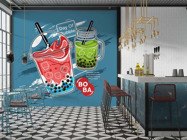 3D BUBBLE TEA D28 Fruit Pearl Tea Milk Tea Shop Wallpaper Mural Self ...