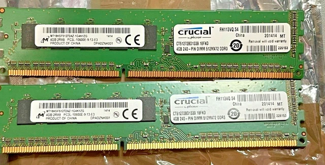 CT51272BD1339 - CRUCIAL 8GB 2x4GB 10600 DDR3-1333MHz ECC Unbuffered (HP ...
