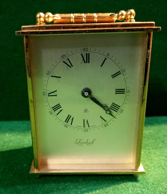VINTAGE IMHOF SWISS made solid brass quartz carriage clock in working ...