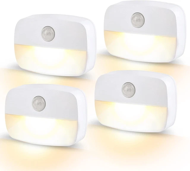 NIGHT LIGHT LED Motion Sensor 4 Pack Stick-On Night Light by Battery ...