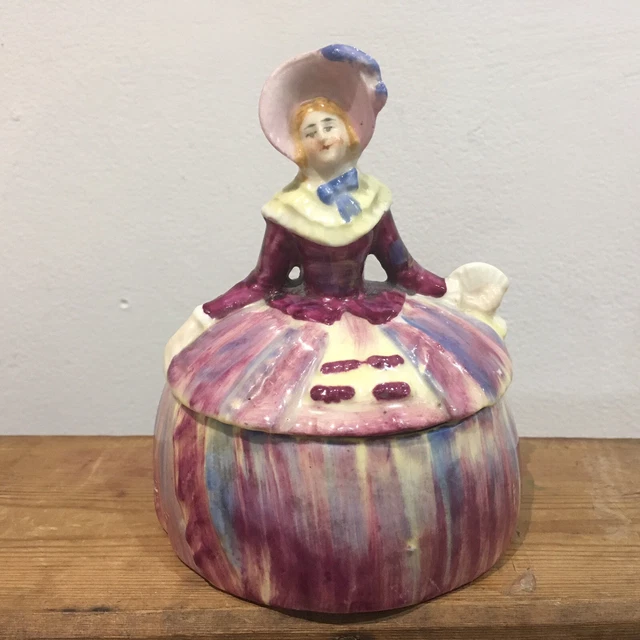 ANTIQUE GERMAN FIGURAL Crinoline Lady Figure Dressing Table Trinket ...