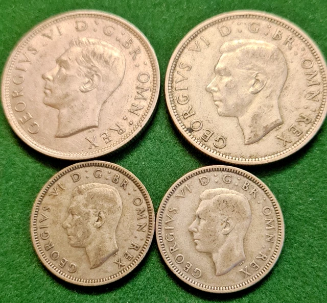 BRITISH SILVER COINS - Shillings 1938 E+S and Half Crowns 1938 +1942 £1 ...