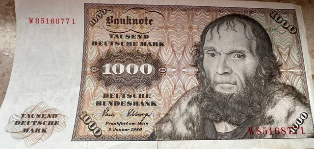 1000 DEUTSCHE MARK 2.Juni 1980 DM Schein Bundesbank Original Siehe ...