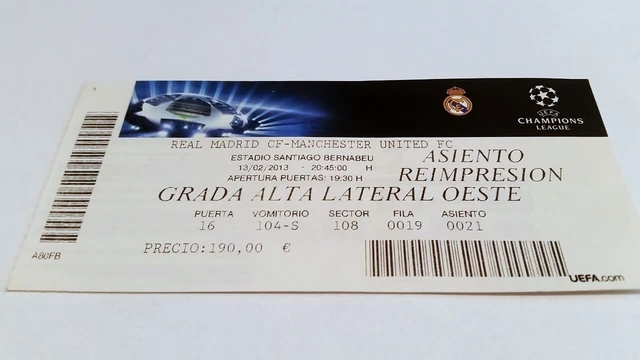 USED TICKET REAL Madrid - MANCHESTER United 13.02.2013 £24.00 - PicClick UK