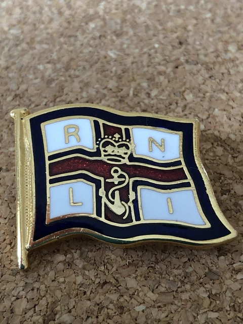 VINTAGE ROYAL NATIONAL Lifeboat Institution RNLI Flag Enamel Pin Badge ...