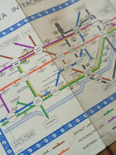 RARE 1950 LONDON Underground Transport Railway Map Diagram H C Beck ...