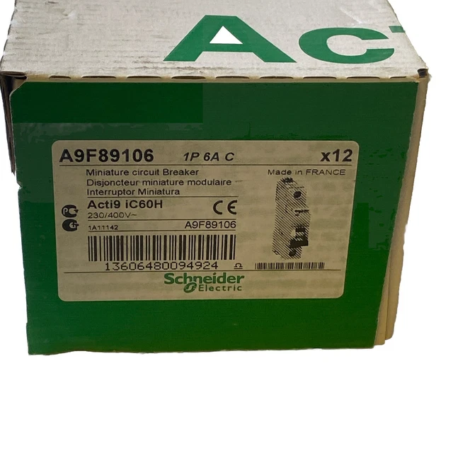 CIRCUIT BREAKER (MCB), Acti9 iC60H, 1P, 6A, C-Curve, 10000A (IEC/EN 60898) £159.95 - PicClick UK