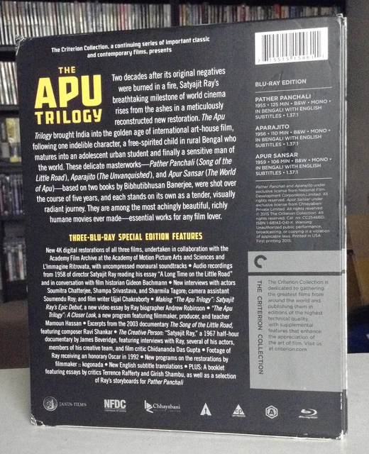 THE APU TRILOGY [Criterion Blu-Ray] Region A, Three Disc Set, Satyajit ...