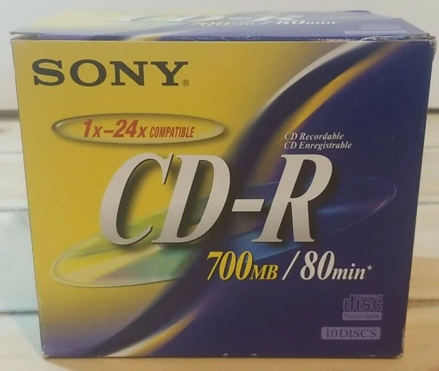 SONY CD-R 1X-16X Compatible 700MB/80min CDQ-80N1 10 Recordable Disc ...