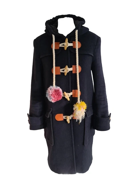 GORMAN LADIES NAVY Blue Wool Mix Leather Trim Hooded Duffle Coat. Small ...