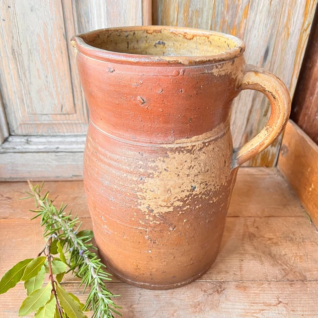 ANTIQUE FRENCH Stoneware Pitcher. Large. Rustic. Country Kitchen. 25cm ...