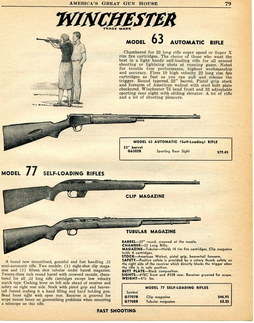 1959 PRINT AD of Winchester Model 63 Automatic & 77 Self Loading Rifle ...