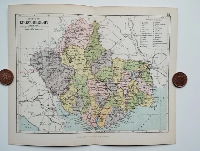ANTIQUE COUNTY MAP of KIRKCUDBRIGHT, Scotland - Phillips Handy Atlas ...