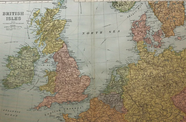 1898 ORIGINAL CARTE Îles Britanniques Belgique Holland England Irlande ...