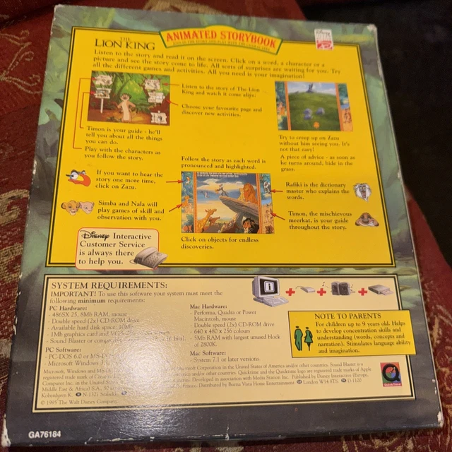 DISNEY'S THE LION King Animated Storybook Cd-Rom By Disney Interactive ...