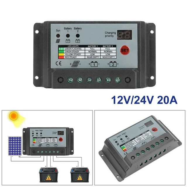 20A SOLAR CHARGE Controller Batteries Panel Dual Battery Regulator 12V/24V AU EUR 21,22 ...