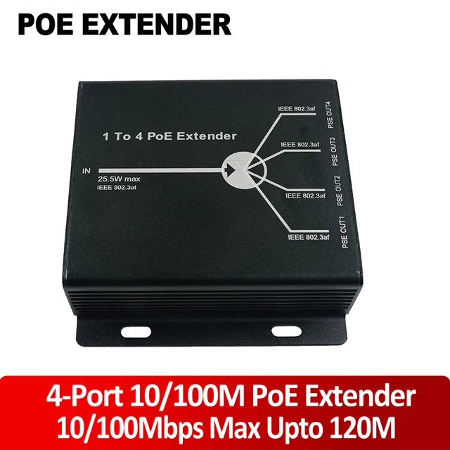 1 TO 4 Port POE Extender POE Repeater IEEE802.3af 25.5W For IP Camera ...