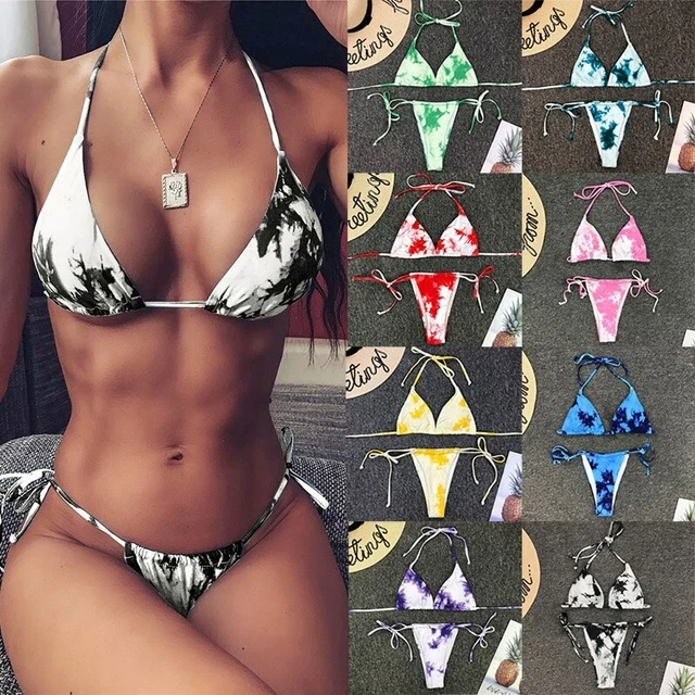 Womens Sexy Triangle Push Up Bikini Set Tied String Brazilian Bandage