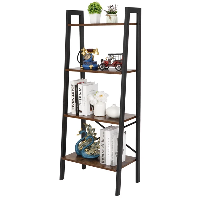 4-TIER BOOKCASE BOOKSHELF Leaning Wall Ladder Shelf Storage Display ...