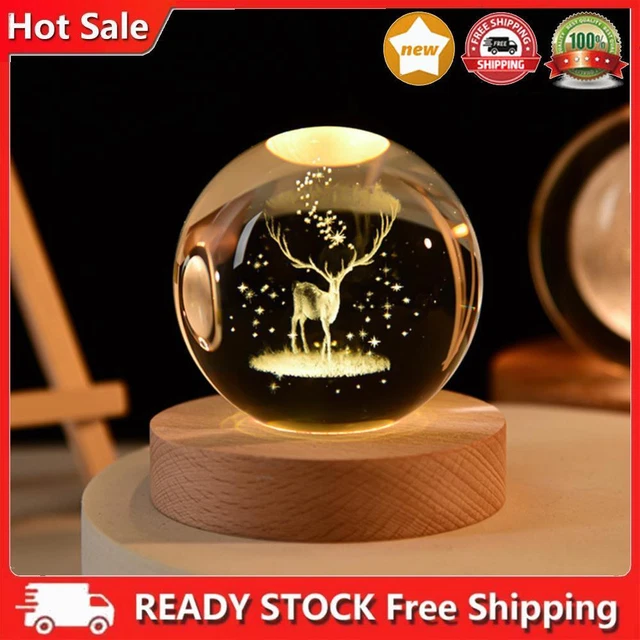 3D CRYSTAL BALL Night Light Luminous Crystal Ball Table Lamp Home Decor ...