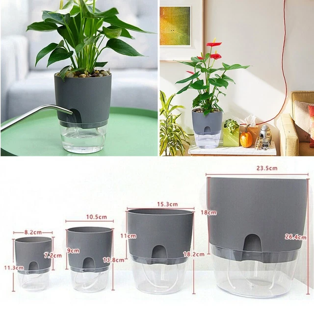 POT DE PLANTE auto-arrosant blanc/gris plusieurs tailles design texture ...