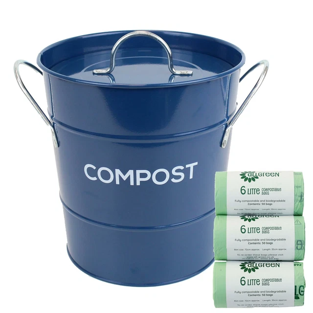 DARK BLUE METAL Kitchen Compost Caddy-Food Waste Bin & 150 x 6L ...