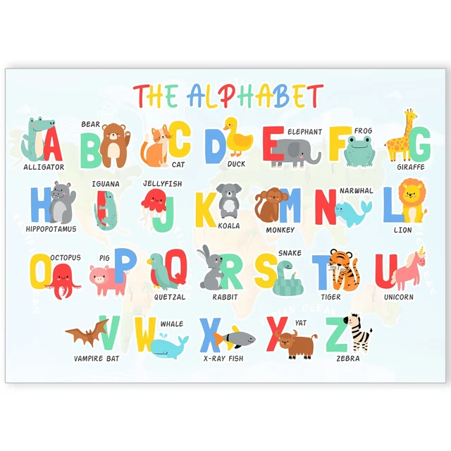 ALPHABET LEARN CHILDRENS Revision Wall Chart Poster Animal Abc Childs ...