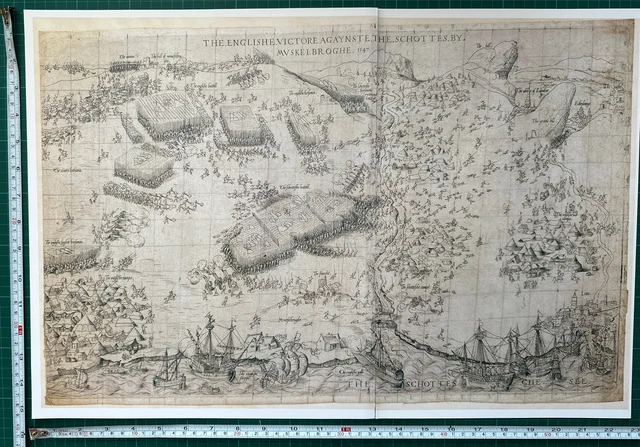 RARE OLD ANTIQUE Tudor Map of the Battle of Pinkie Cleugh, England 1548 ...