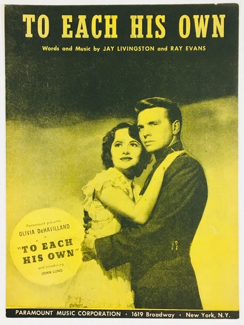 OLIVIA DEHAVILLAND TO Each His Own Sheet Music For Piano 1946 olivia-dehavilland-to-each-his-own-sheet-music-for-piano-1946