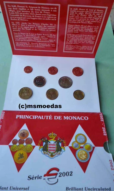 SET UFFICIALE DI monete in euro Monaco 2002 (da 1 centesimo a 2 euro ...