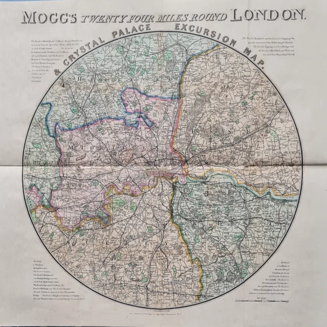 MOGGS MAP 24 miles Round London 1820. 45.5cms sq. Supplied in Slipcase ...
