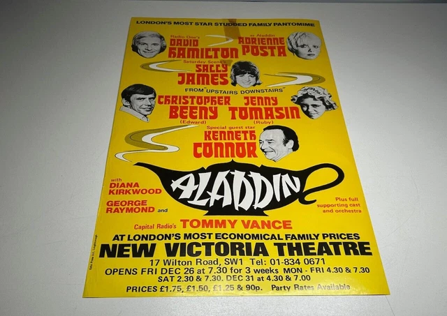1970S NEW VICTORIA Theatre Poster Aladdin Kenneth Connor Tommy Vance ...
