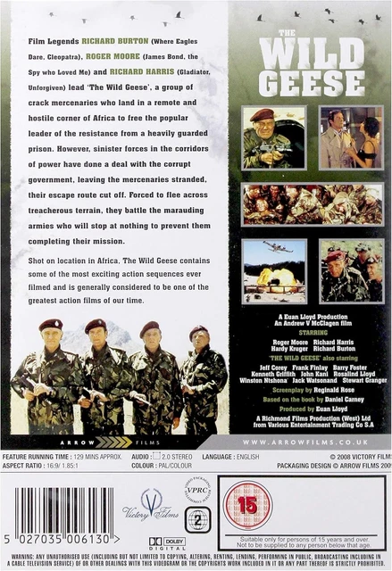 THE WILD GEESE DVD 70s Film Movie Richard Burton, Roger Moore UK Region ...