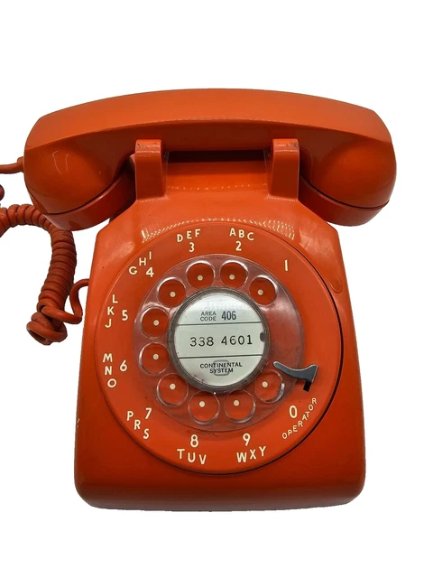 VTG 1973? ORANGE ITT Telephone Rotary Dial Desk Retro MCM Decor Rare As ...