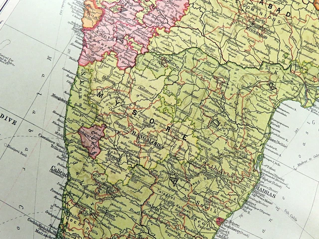 WW2 MAP INDIA Mysore Hyderabad Bombay Indian Ocean Wartime War ...