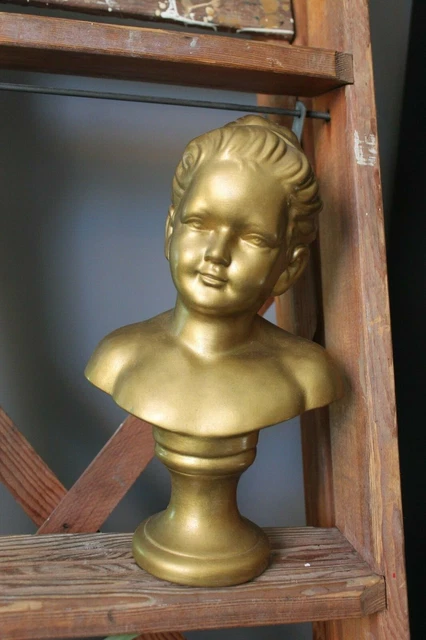VINTAGE BUST STATUE REPRODUCTION Gold Finish Girl Woman 10'' Tall $14. ...