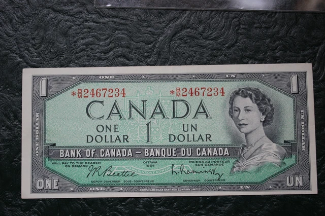 1954 CANADA 1 Dollar Replacement Bank Note-*BM Star Note Queen ...