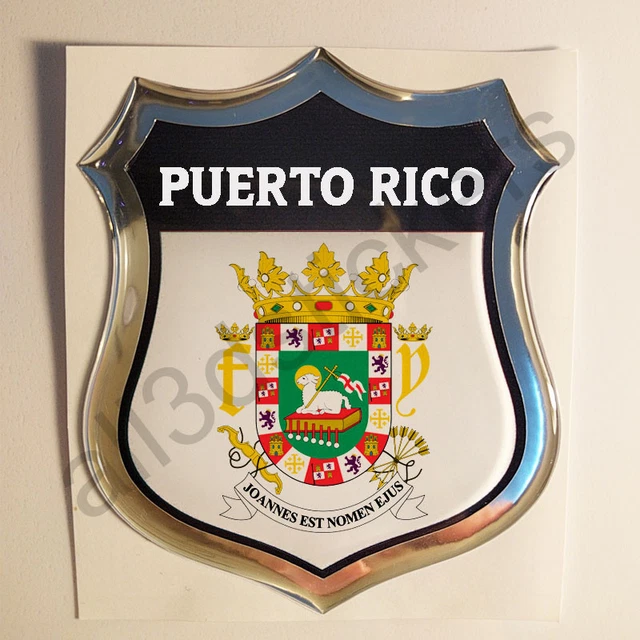 PEGATINA PUERTO RICO Escudo de Armas 3D Emblema Vinilo Adhesivo Resina ...
