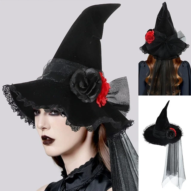VELVET GOTHIC WITCH Hat Baroque Style Adult Halloween Party Cosplay Cap ...