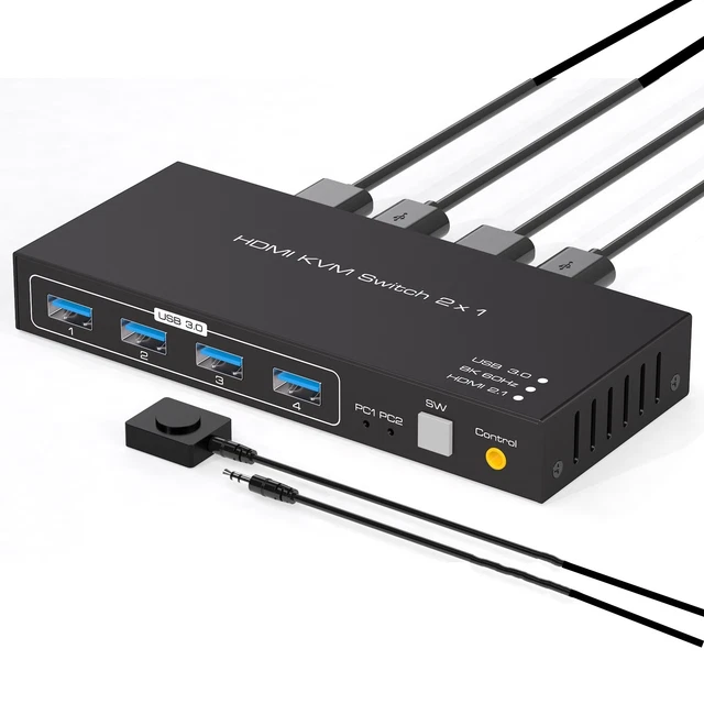 2X1 HDMI KVM Switch 4K 120Hz 8K USB3.0 KVM Switcher 2 In 1 Out For 2 ...