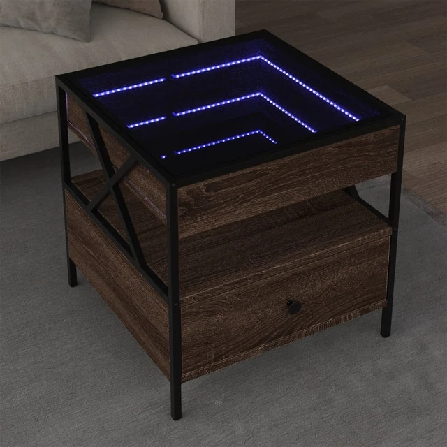 TABLE BASSE AVEC LED Infinity chêne marron 50x50x51 cm table d'appoint ...